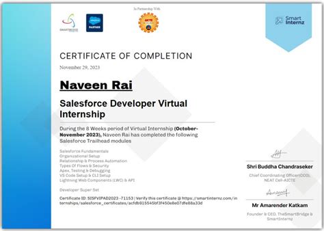 Finished Salesforce Developer Internship Naveen Rai Posted On The Topic Linkedin