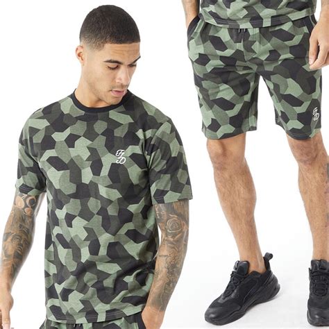 Buy Fluid Mens Camo Print T Shirt And Fleece Shorts Set Green Camo