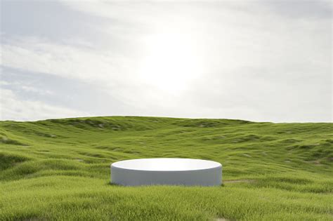 추상 3d 렌더링 플랫폼 자연 배경 잔디밭 배경 구름과 하늘에 흰색 연단은 제품 스탠드 디스플레이 광고 화장품 등을 제공합니다 강단에 대한 스톡 사진 및 기타 이미지