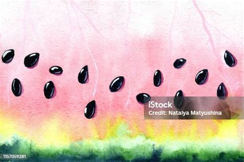 수박의 이미지와 수채화 배경입니다 인쇄 디자인 배너 포스터 표지 초대장 인사 결혼식 광고를위한 육즙 펄프와 씨앗 수박에 대한