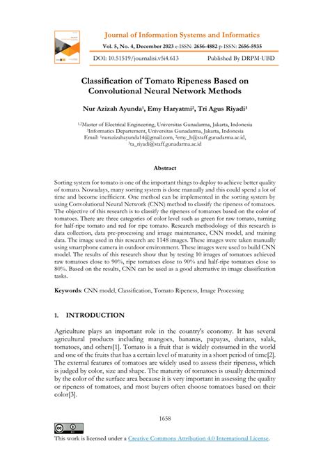 Pdf Classification Of Tomato Ripeness Based On Convolutional Neural
