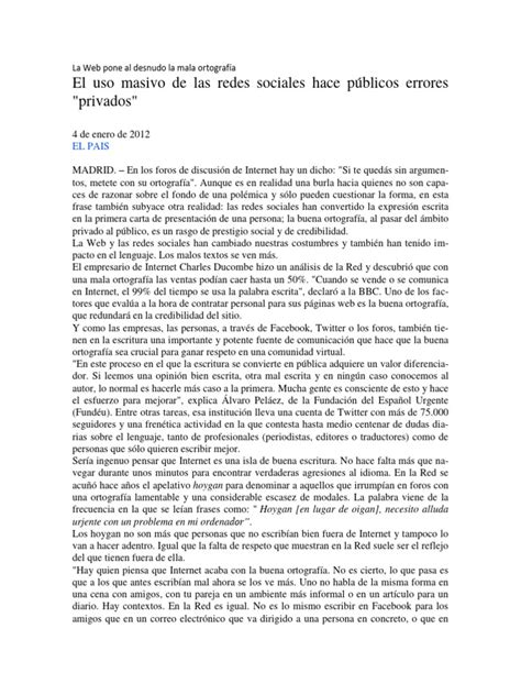 La Web Pone Al Desnudo La Mala Ortografía Pdf Internet Chat En Linea