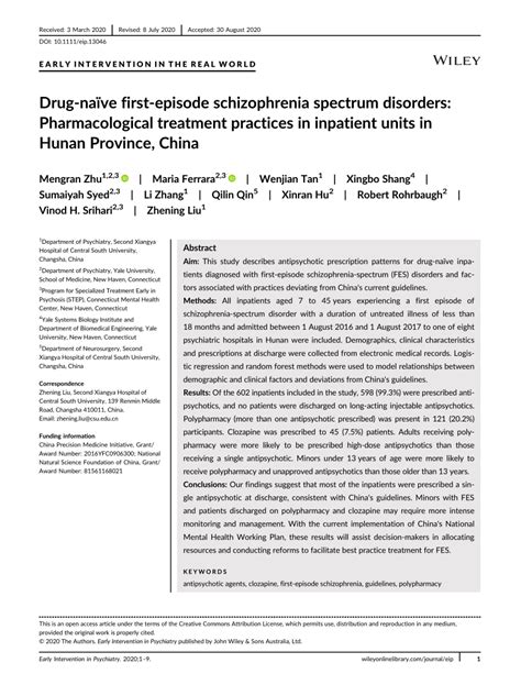 Pdf Drug Naïve First Episode Schizophrenia Spectrum Disorders