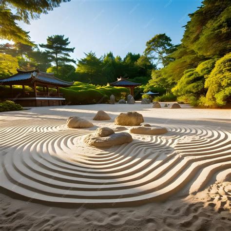 Premium Photo | Arafed stone garden with a spiral design in the sand Generative AI