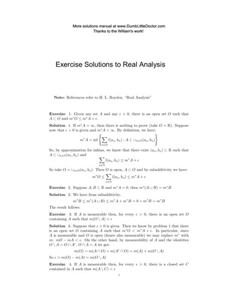 Real Analysis Exercise Solutions Manual