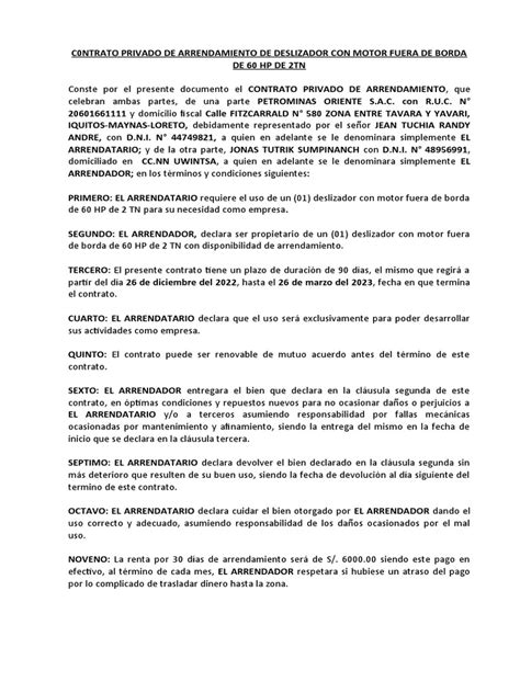 Contrato Motor Fuera De Borda De 60 Hp De 2tn Pdf