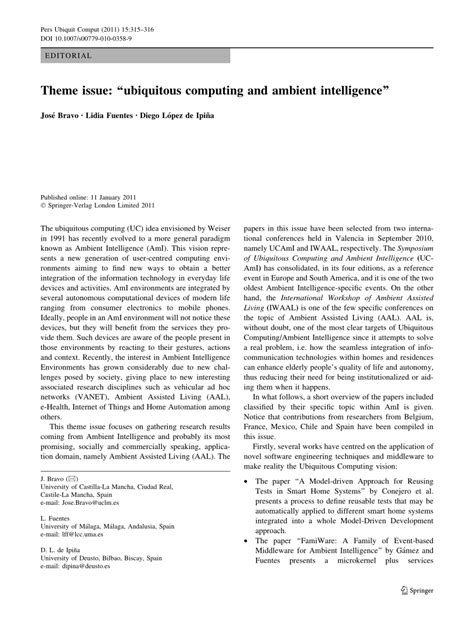 Pdf Theme Issue “ubiquitous Computing And Ambient Intelligence”