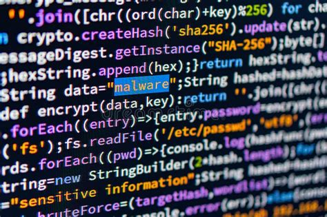 Malware Image Shows A Close Up Of Computer Screen Displaying Code With
