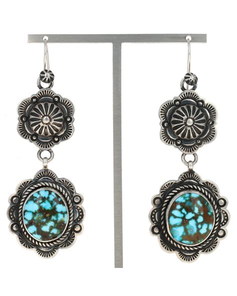 Natural Kingman Turquoise Concho Earrings 749 E1601 Silvertq