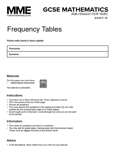 Frequency Tables Questions Mme Pdf