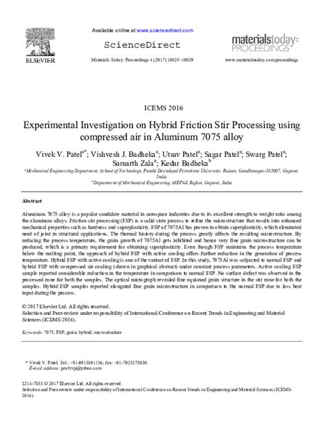 Pdf Experimental Investigation On Hybrid Friction Stir Processing Using Compressed Air In