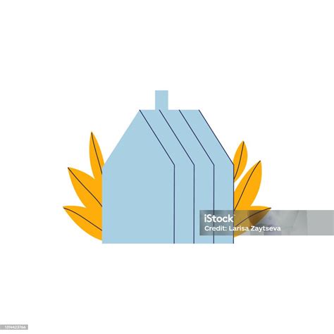 노란 잎의 배경에 집의 푸른 실루엣 흰색 배경에 격리 된 벡터 만화 그림입니다 0명에 대한 스톡 벡터 아트 및 기타 이미지 0명 가정 생활 개념 Istock