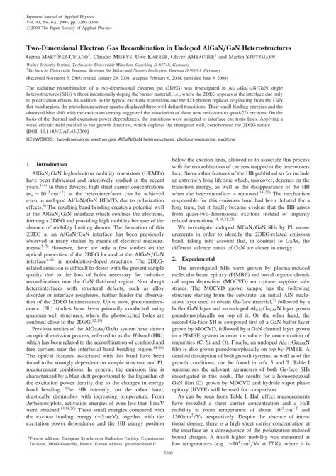 Pdf Two Dimensional Electron Gas Recombination In Undoped Algangan Heterostructures