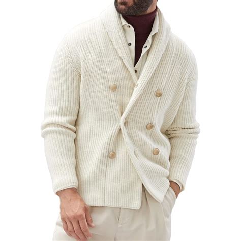 Mens Casual Solid Color Lapel Double Breasted Knitted Cardigan 947378