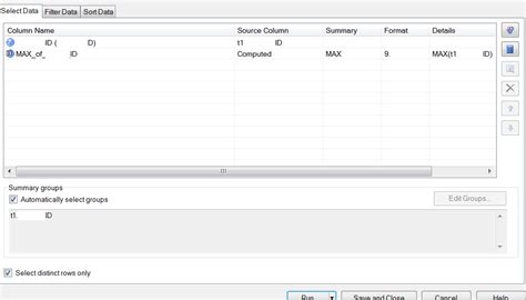 solved query builder display distinct rows based on id sas support