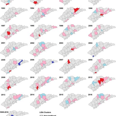 Yearly Local Indicators Of Spatial Association Lisa Cluster Maps For