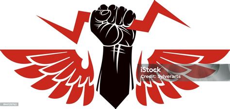 벡터 일러스트 레이 션 번개 기호로 만든 강한 근육 제기 쥔된 주먹을 사용 하 여 구성 됩니다 권력과 권위 개념입니다 주먹에