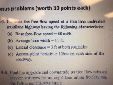 Solved Estimate The Free Flow Speed Of A Four Lane Undivided