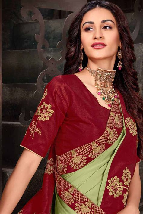 Buy Apple Green Georgette Saree With Banglori Silk Blouse Online