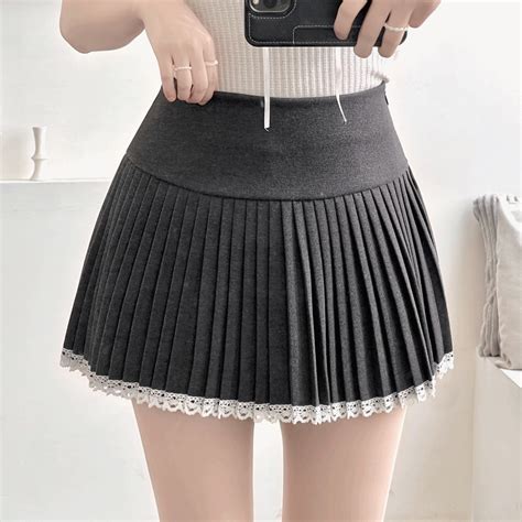 속바지o존예핏 쥬니 레이스 주름 플리츠 모직 미니스커트 2color 에이블리