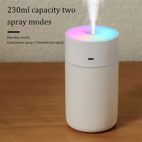 차량용 무선 미니 가습기 Usb 충전식 아로마 에센셜 오일 디퓨저 Led 라이트 휴대용 가습기 공기 청정기 230ml