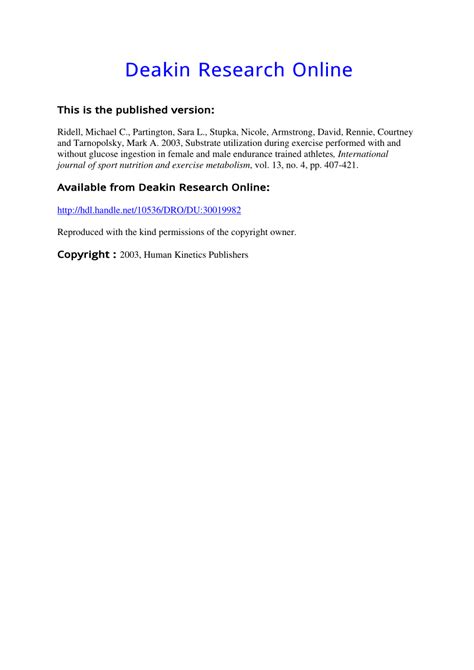 Pdf Substrate Utilization During Exercise Performed With And Without
