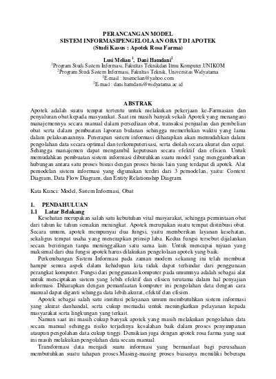 Perancangan Model Sistem Informasipengelolaan Obat Di Apotek Studi