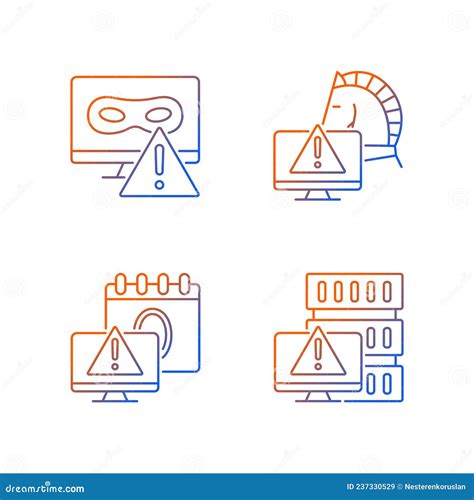 Computer System Attacks Gradient Linear Vector Icons Set Stock Vector