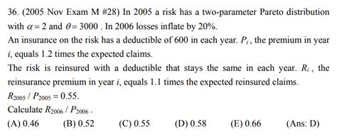 Solved In 2005 A Risk Has A Two Parameter Pareto