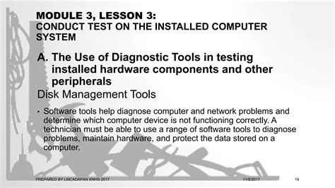 ict 9 module 3 lesson 3 conducting test on the installed computer