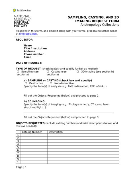 Sampling Casting And 3d Imaging Naturalhistory Si Doc Template Pdffiller