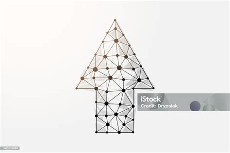 위쪽 화살표 연결된 점이있는 3d 낮은 폴리 기호 성장 방향 디자인 벡터 일러스트레이션 비즈니스 목표 다각형 와이어프레임