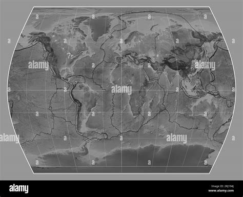 Tectonic Plate Boundaries On A Grayscale Map Of The World In The Times