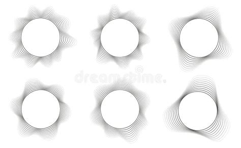 Geometric Distortion Circles Set Wavy Curve Design Round Sound Wave Frames Futuristic Style