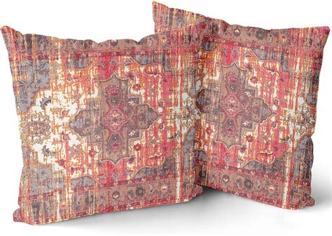 Rust Red Ethnic Boho Throw Pillow Covers 16x16 Inch Bohemian Carpet