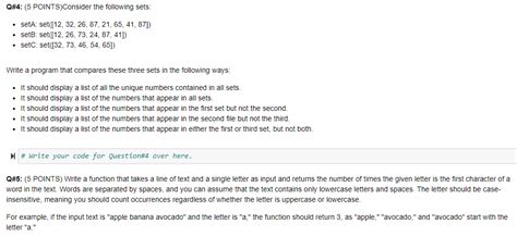 Solved Write A Program That Compares These Three Sets In The Chegg