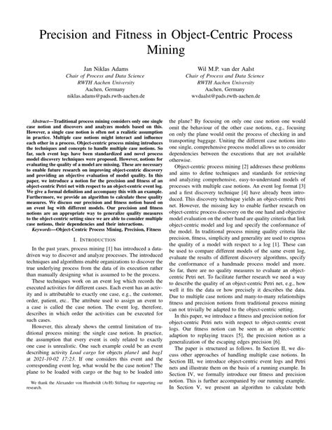Pdf Precision And Fitness In Object Centric Process Mining