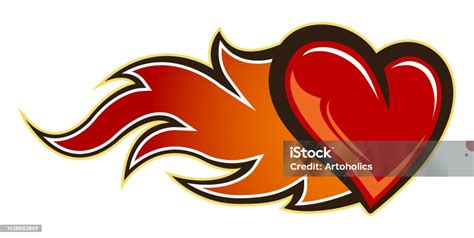 하트 화상 벡터 그래픽 불타는 심장 사랑과 열정의 상징 로고와 문신 템플릿 심장 모양 불꽃 자동차 스티커 문신에 대한 스톡 벡터 아트 및 기타 이미지 Istock