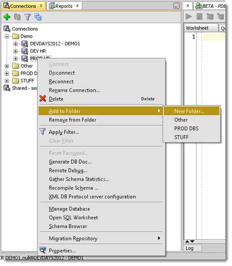 organizing connections with folders in oracle sql developer