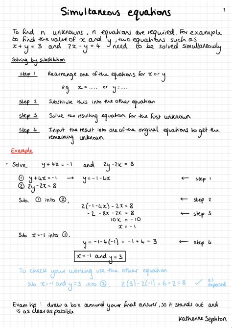 Simultaneous Equations By Substitution GCSE Maths Gcse Math Math Notes Studying Math