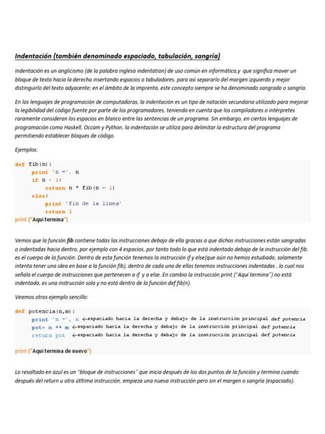 Indentación En Python Áreas De Informática Programación De Computadoras