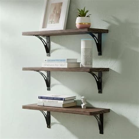 Reinforced Steel Bracket Dark Brown Wall Shelves Easy To Install