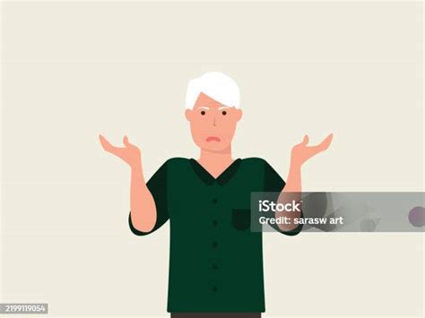 혼란스러워하는 노인 남자는 어깨를 으쓱하고 그의 손을 벡터 일러스트 레이 션을 펼치고 있습니다 T 셔츠에 대한 스톡 벡터 아트 및 기타 이미지 Istock