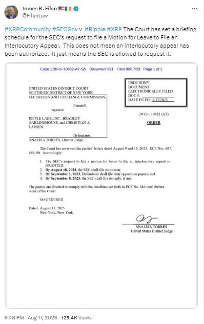 Ripple V SEC Case Update August 18th Important Clarifications