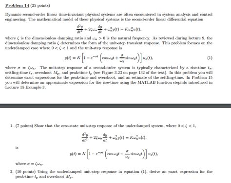 Solved Problem Points Dynamic Second Order Linear Chegg