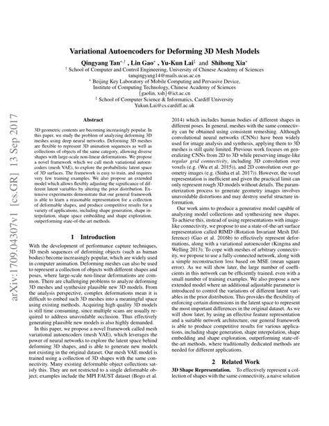 Pdf Variational Autoencoders For Deforming 3d Mesh Models