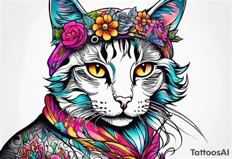 Sexy Cat Waifu With Her Ears Being Rubbed Tattoo Idea Tattoosai