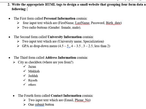 Solved Write The Appropriate HTML Tags To Design A Small Chegg Com