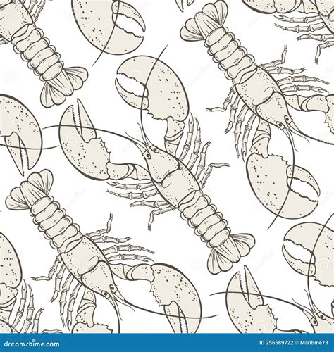 Lobster Vector Seamless Background Patterns On White Food Vector