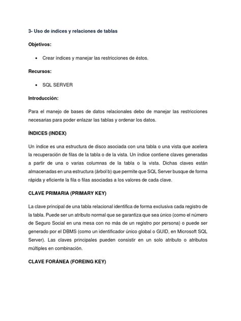 Lab 3 Uso De Índices Y Relaciones De Tablas Descargar Gratis Pdf Base De Datos Relacional